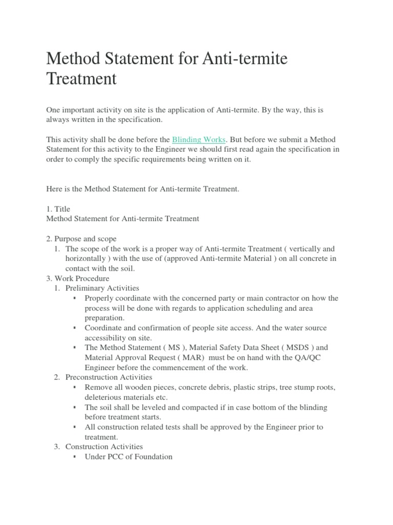 A Comprehensive Method Statement for Anti-Termite Treatment Outlining All Necessary Procedures ...