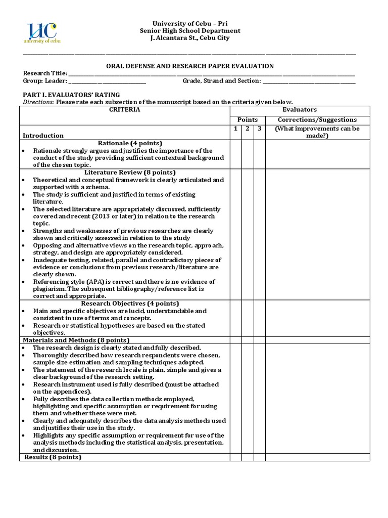 Oral Defense Rubrics | PDF | Data Analysis | Statistics