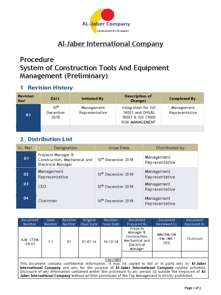 Procedure System of Construction Tools and Equipment Management ...