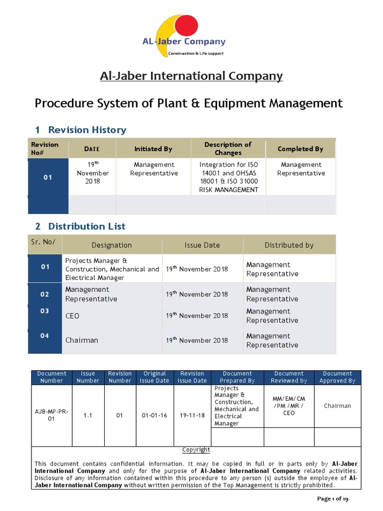 Procedure System of Plant & Equipment Management | PDF | Safety | Driving