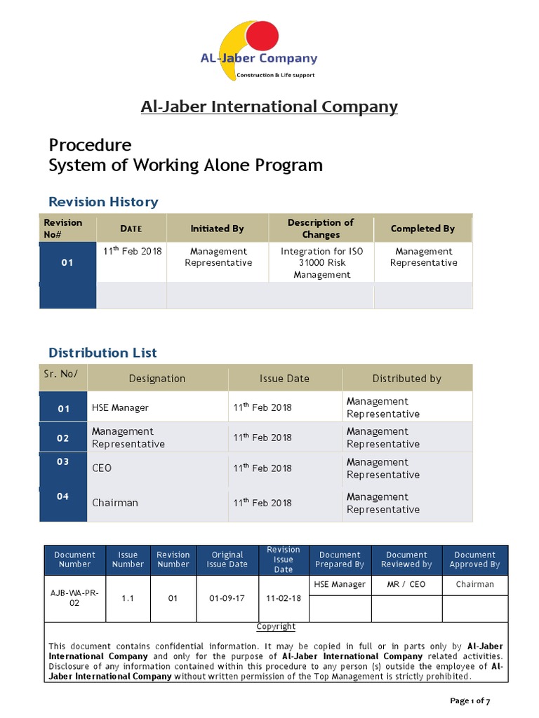 Working Alone (Lone Worker) Program | PDF | Occupational Safety And ...
