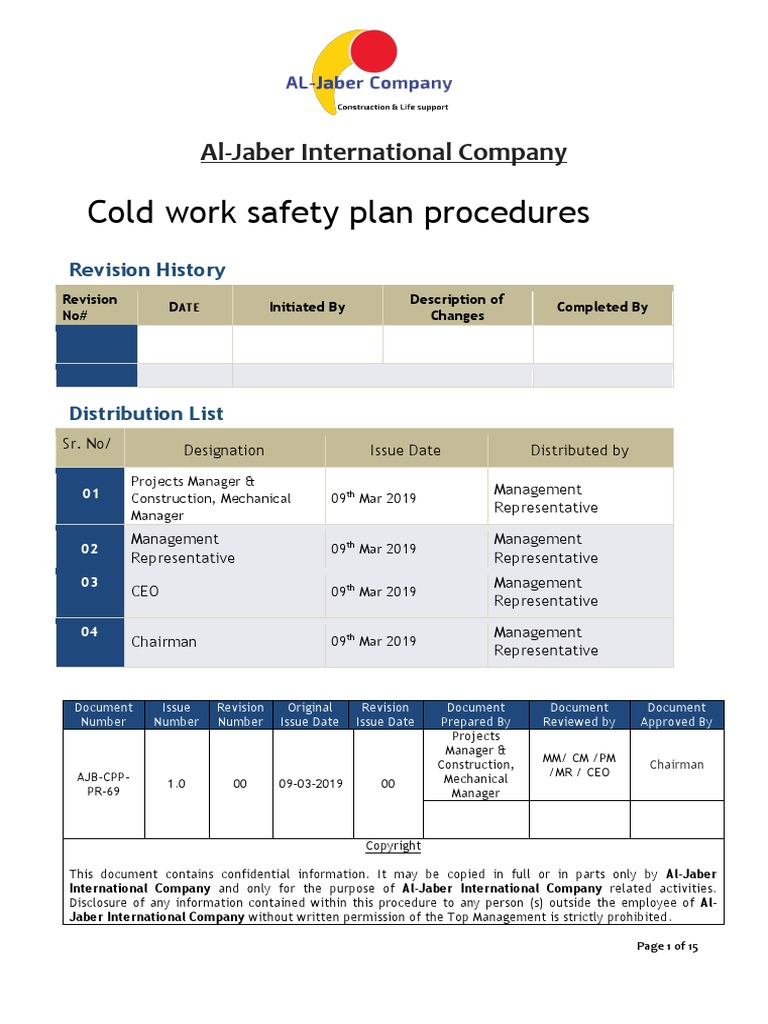 Cold Work Safety Plan Procedures | PDF | Personal Protective Equipment ...
