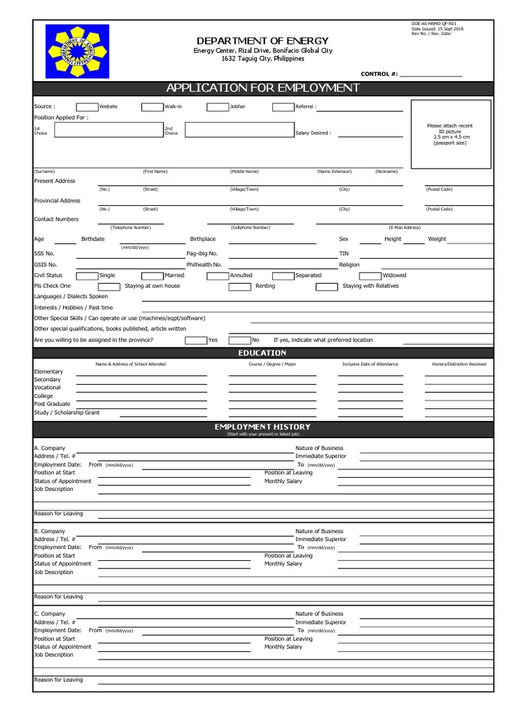 Revised Aplication Form 11272018 | PDF | Employment | Government ...