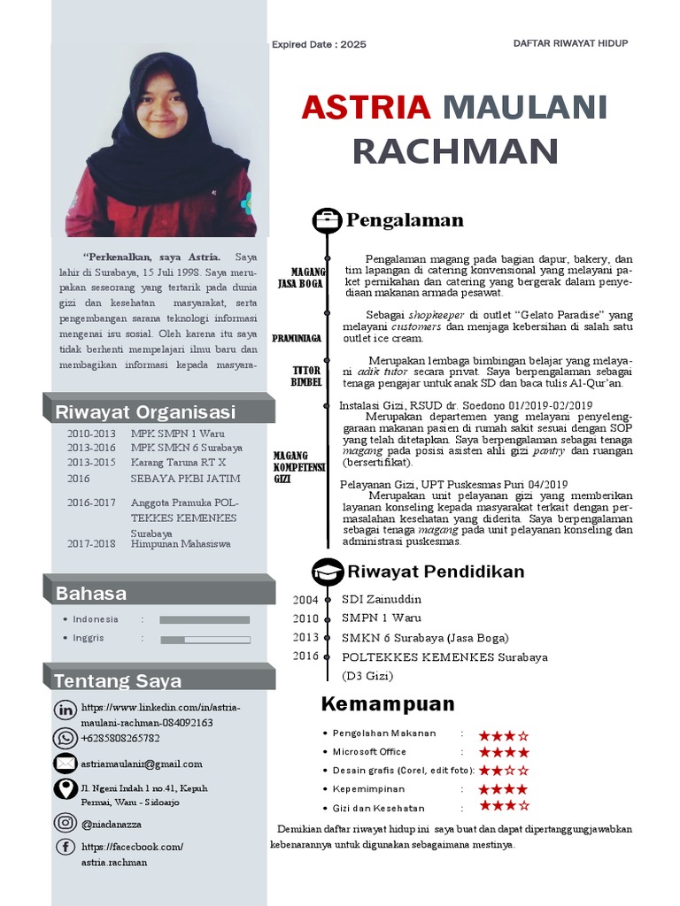 CV Astria: Gizi & Pengalaman Magang | PDF