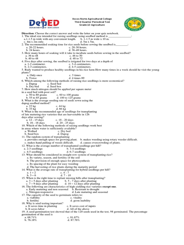 Grade 10 Third Quarter Test Question | PDF | Seedling | Sowing