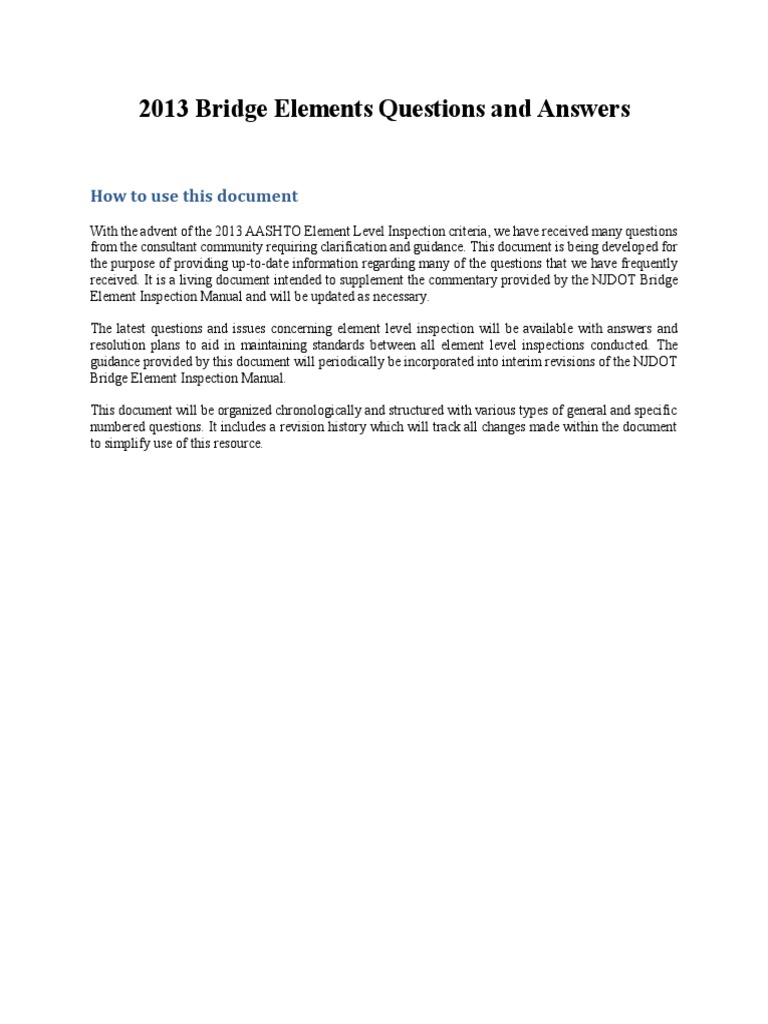 2013 Bridge Elements Questions and Answers: How To Use This Document ...