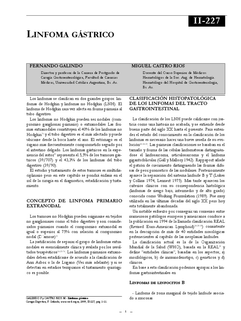 Linfoma Gástrico: Clasificación y Tratamiento | PDF | Quimioterapia ...