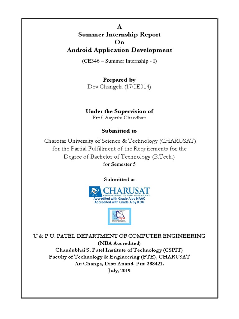 A Summer Internship Report On Android Application Development | PDF ...