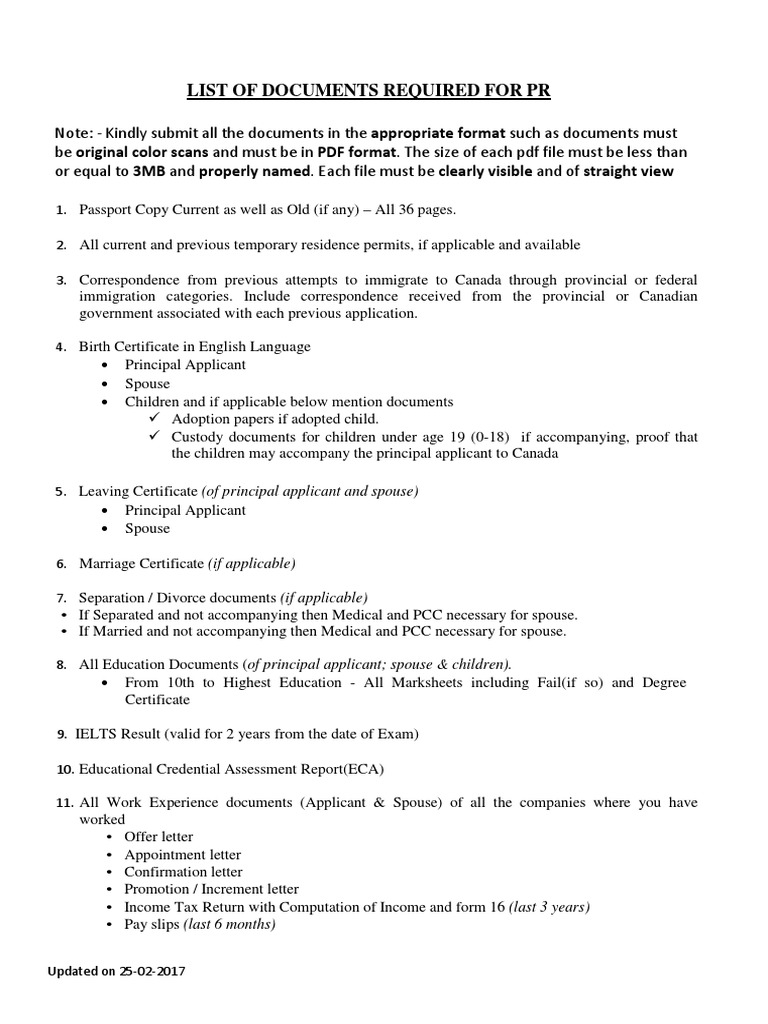 Canada PR Document Checklist | PDF | Credit Card | Economies