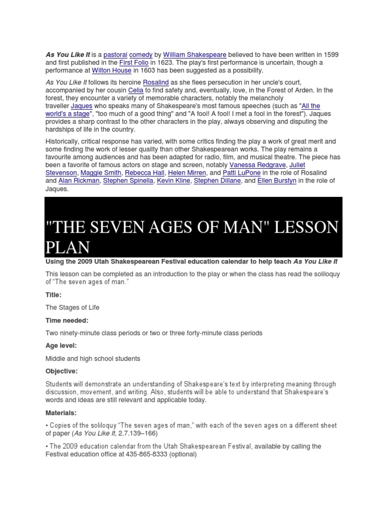 Seven Ages of Man Discussion | PDF | As You Like It