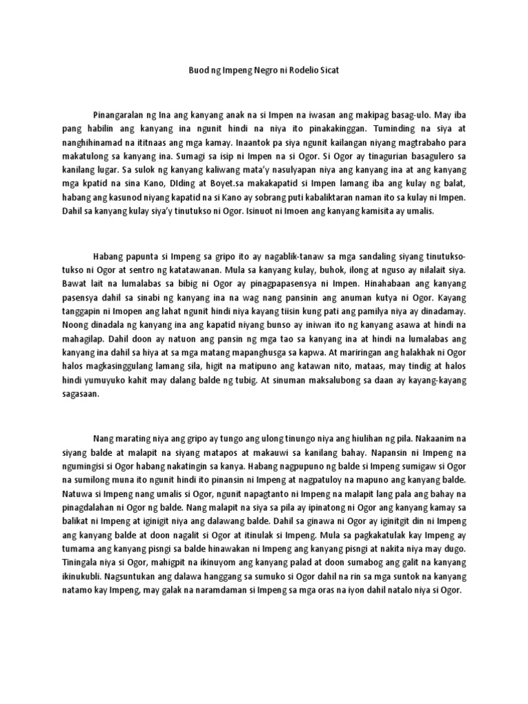 Buod NG Impeng Negro Ni Rodelio Sicat | PDF
