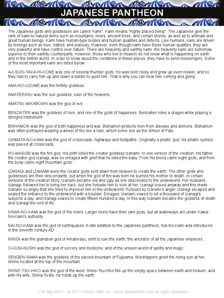 Japanese Pantheon: The Big Myth | PDF | Mythology | Deities