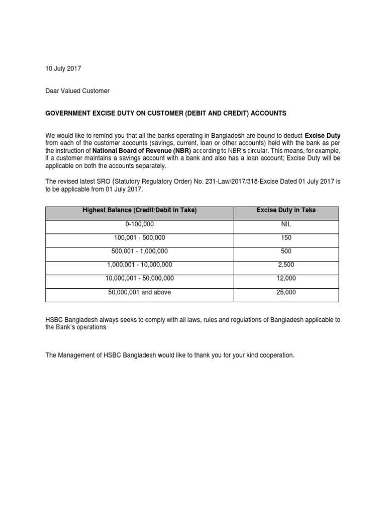 Excise Duty Rates for Bangladesh Accounts | PDF