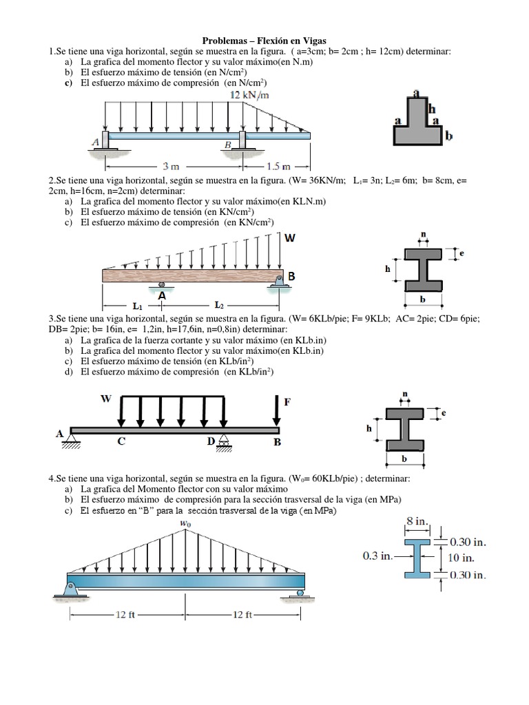 Análisis de flexión en vigas sometidas a diferentes cargas | PDF