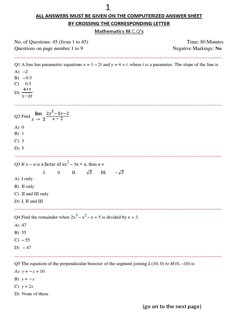 All Answers Must Be Given On The Computerized Answer Sheet by Crossing ...