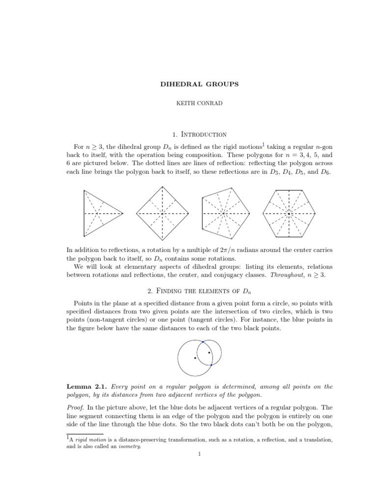 DIHEDRAL GROUPS: ROTATIONS AND REFLECTIONS OF REGULAR POLYGONS | PDF ...
