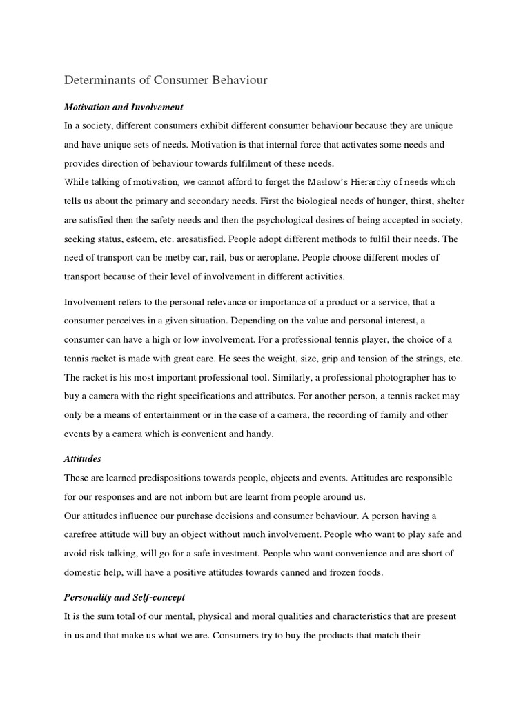 Determinants of Consumer Behaviour 2 | PDF | Consumer Behaviour | Motivation
