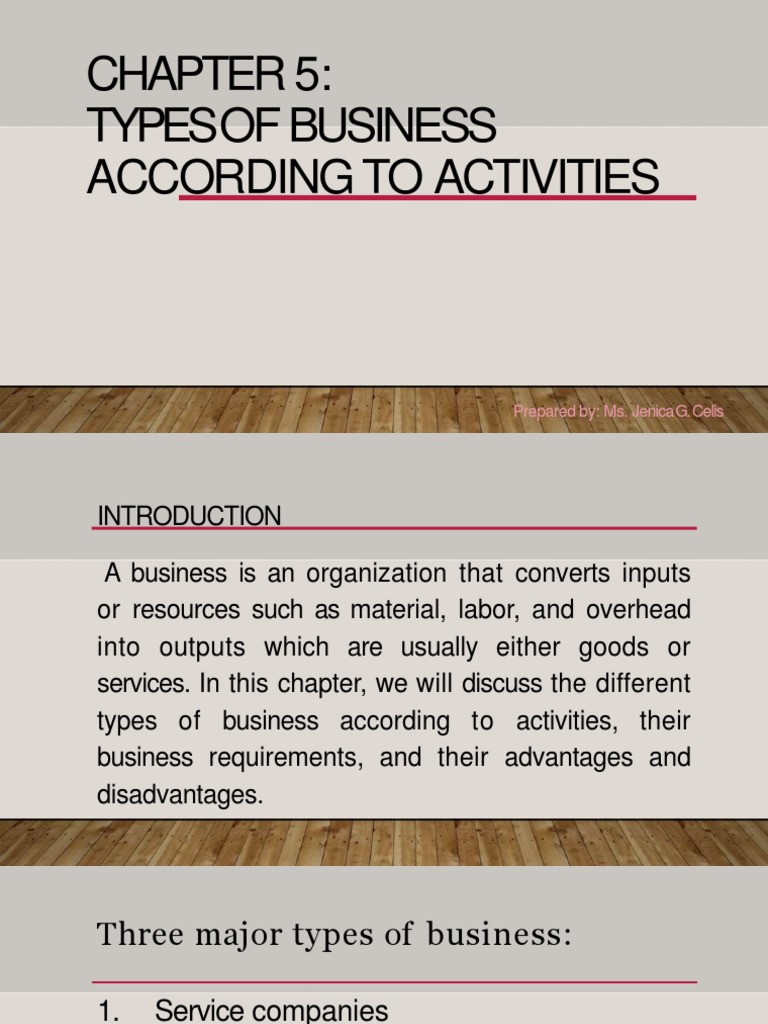 Types of Business by Activities | PDF | Merchandising | Inventory