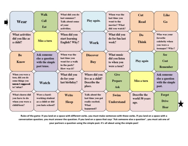 Past Tense Simple Board Game Activities | PDF | Question | Grammar