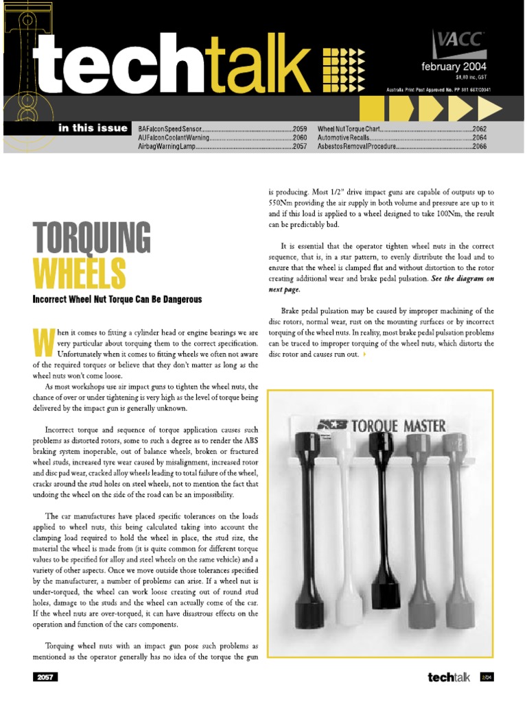 Wheel Nut Torque Chart | PDF | Vehicle Technology | Vehicles