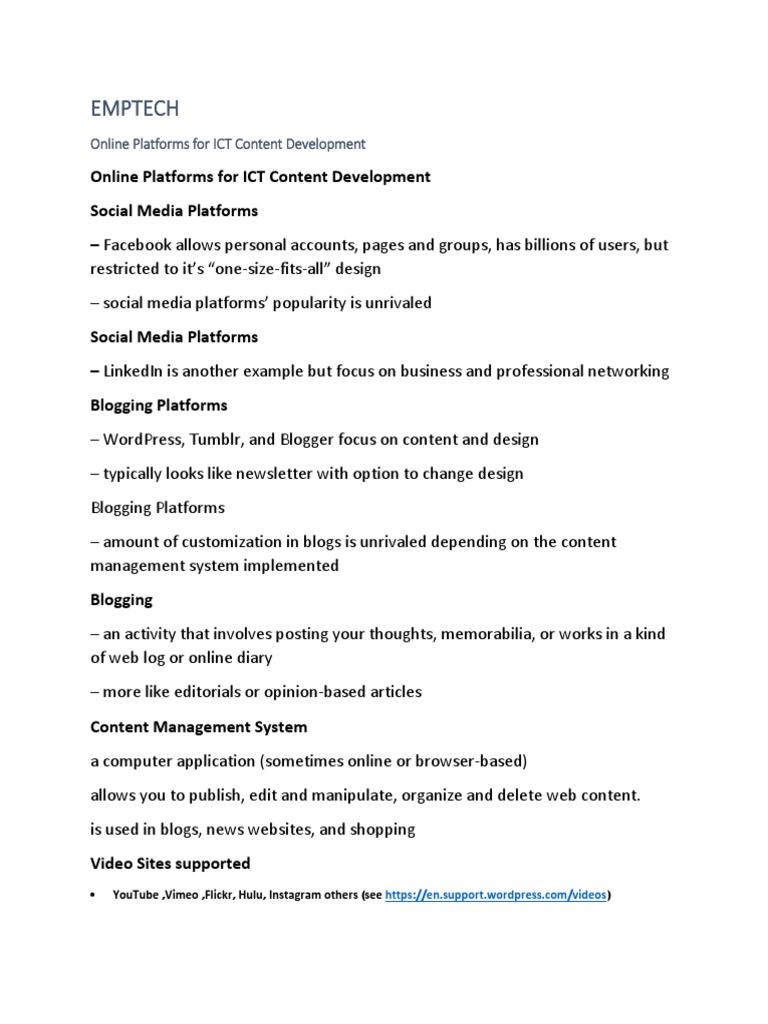Emptech: Online Platforms For ICT Content Development | PDF | Blog ...