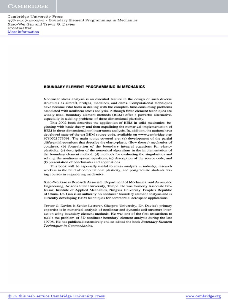 Boundary Element Programming in Mechanics: More Information | PDF | Boundary Element Method ...