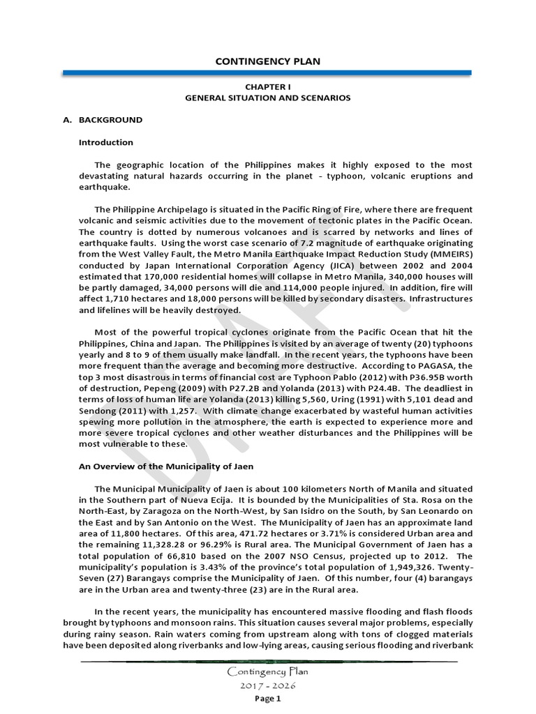 Contingency Plan | PDF | Flood | Earthquakes