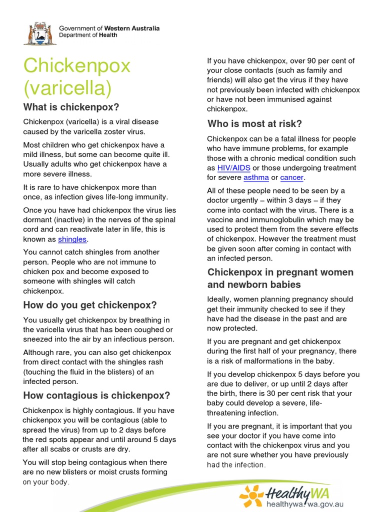 Chickenpox Info Sheet 20151221 | Download Free PDF | Animal Virology ...