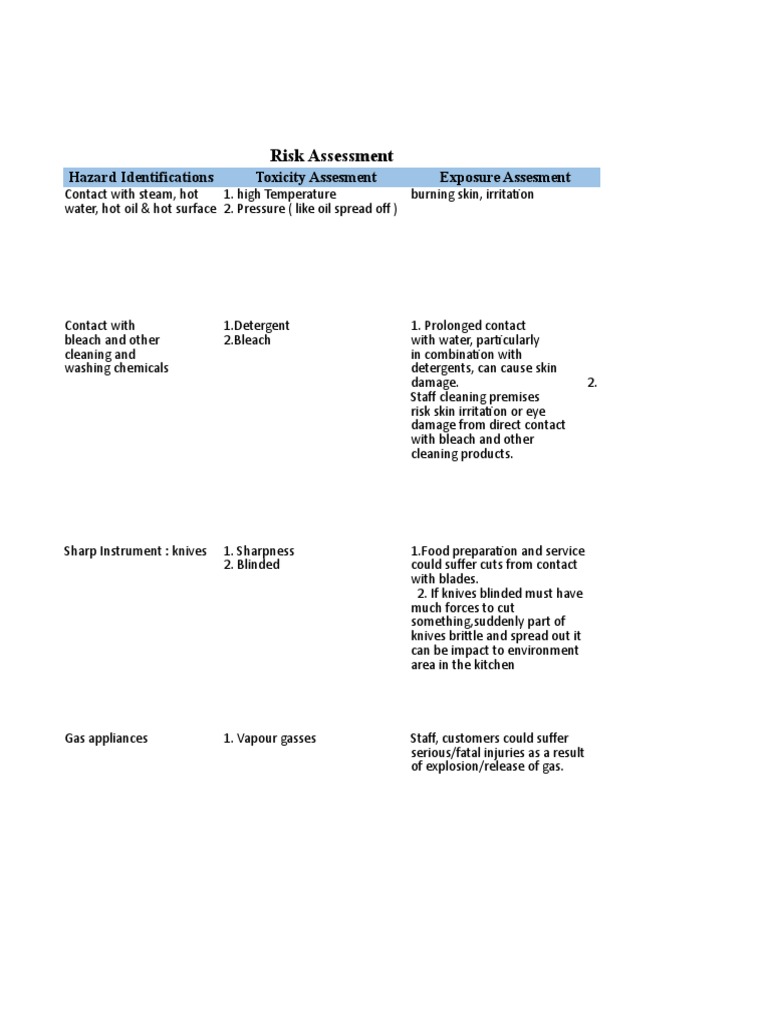 Risk Assessment: Hazard Identifications Toxicity Assesment Exposure ...