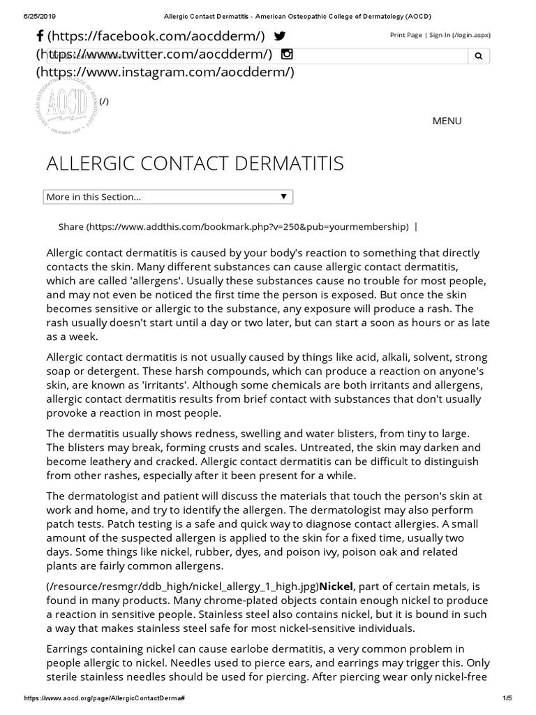 Allergic Contact Dermatitis Pdf Allergy Dermatitis
