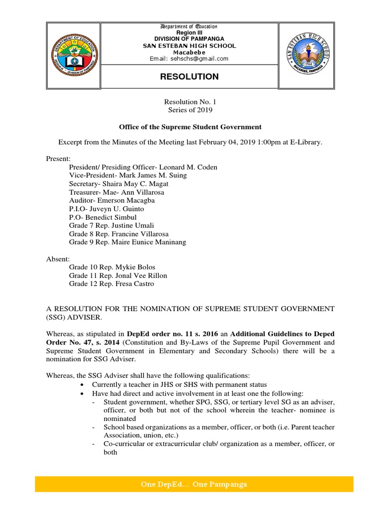 Resolution: Office of The Supreme Student Government | PDF | Social ...