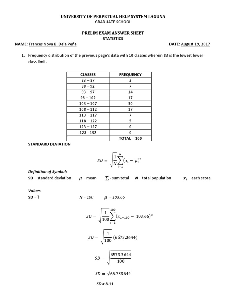 Statistics Prelim Exam | Download Free PDF | Mode (Statistics) | Standard Deviation