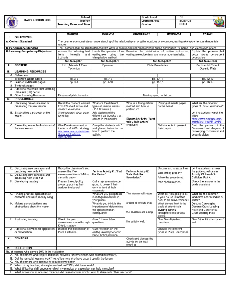 Grade 10 Science Lesson on Plate Tectonics | PDF | Plate Tectonics ...