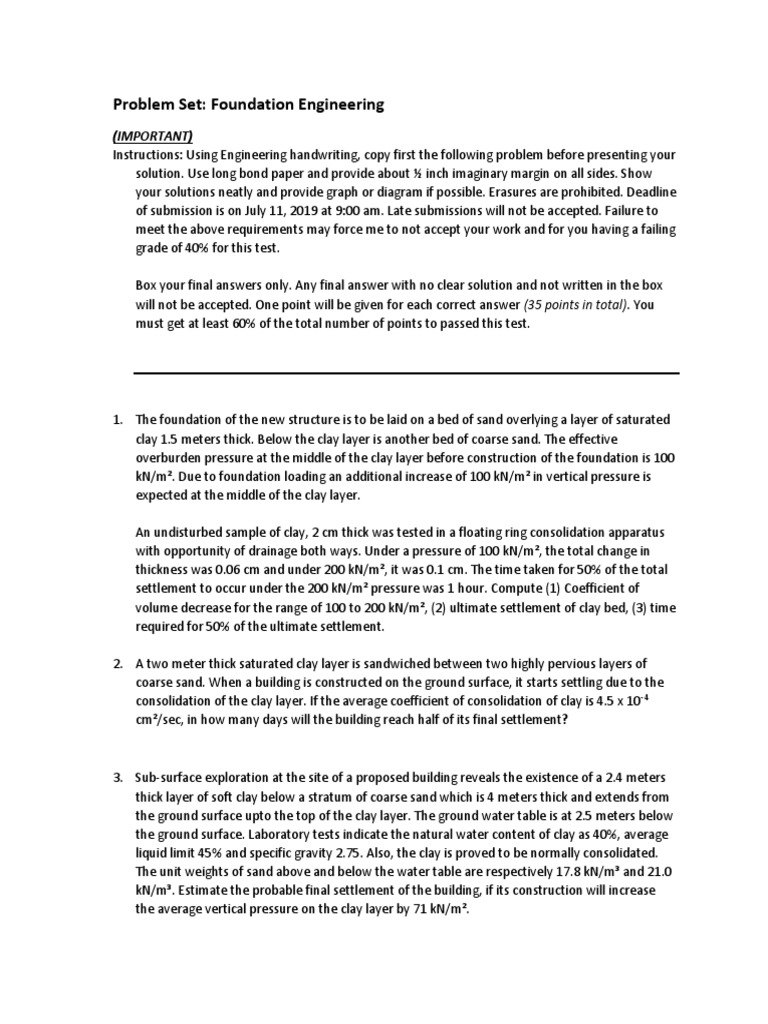 Problem Set Foundation Engineering | PDF | Soil | Pressure