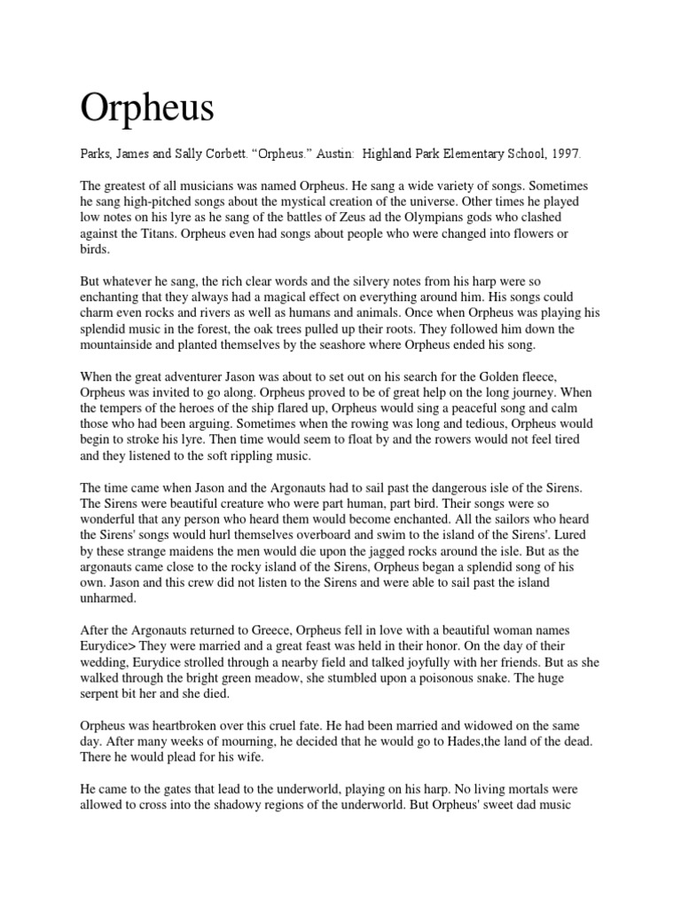 Orpheus Story and Worksheet | PDF | Orpheus | Hades
