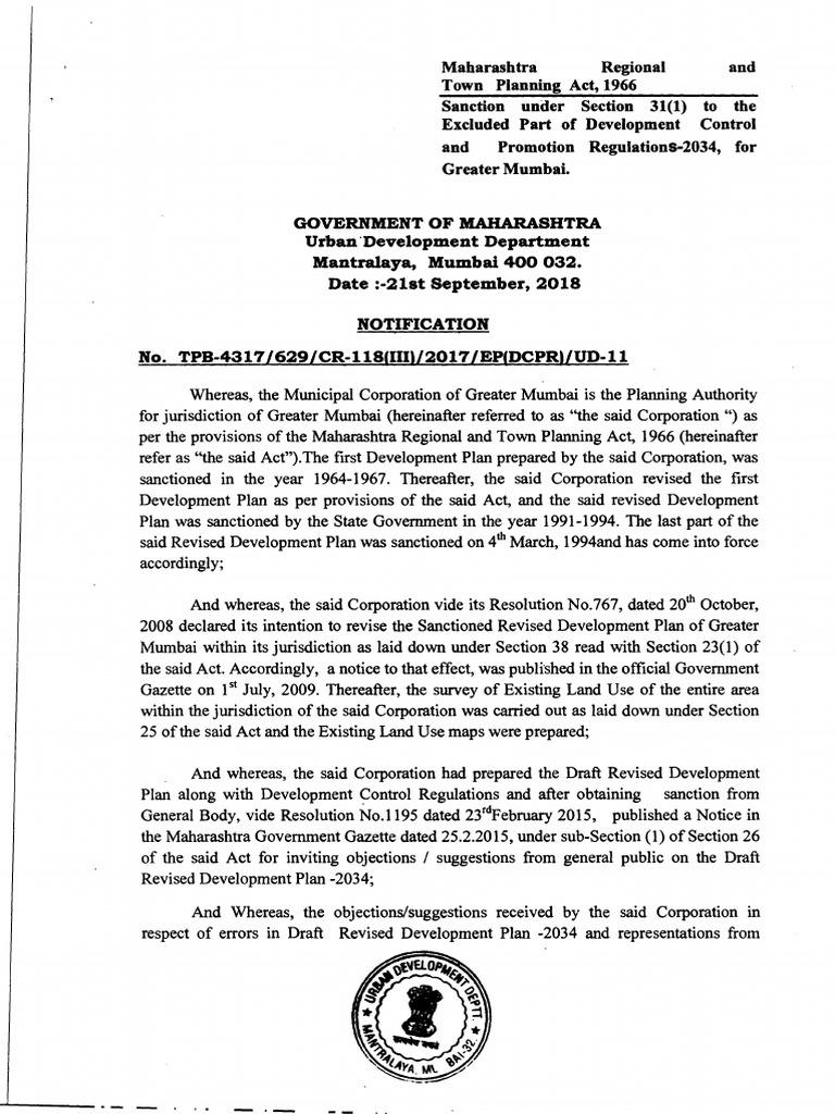 Maharashtra Govt Sanctions Development Plan for Mumbai | PDF ...
