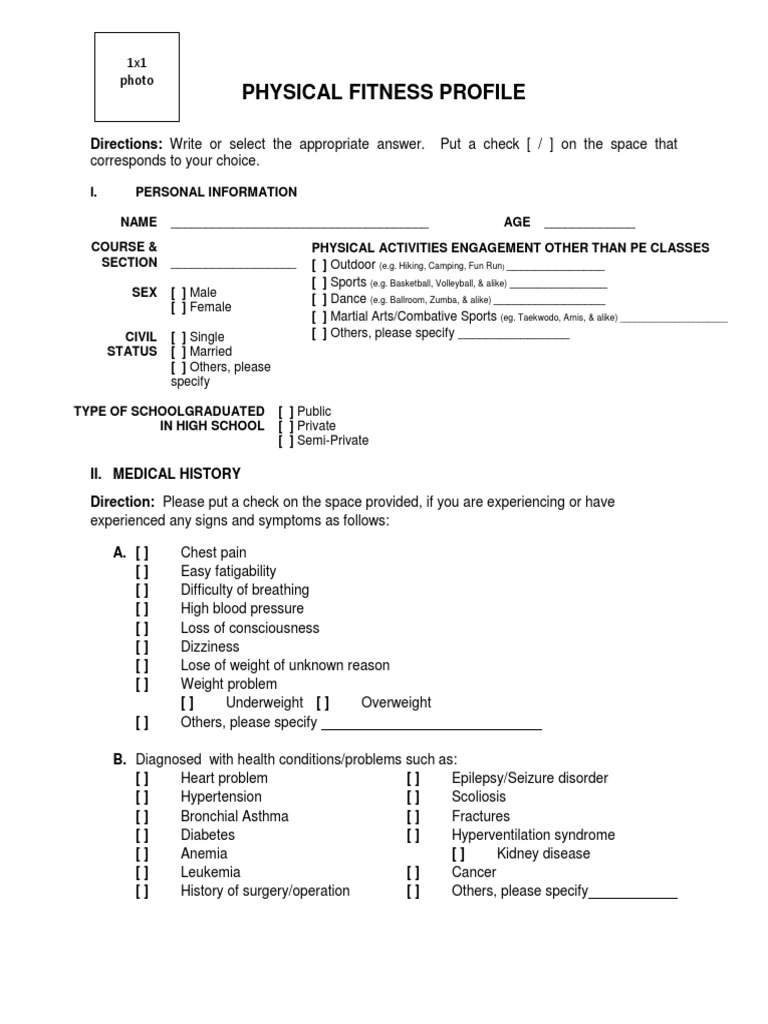 Personal Physical Fitness Profile | PDF | Physical Fitness | Body Mass ...