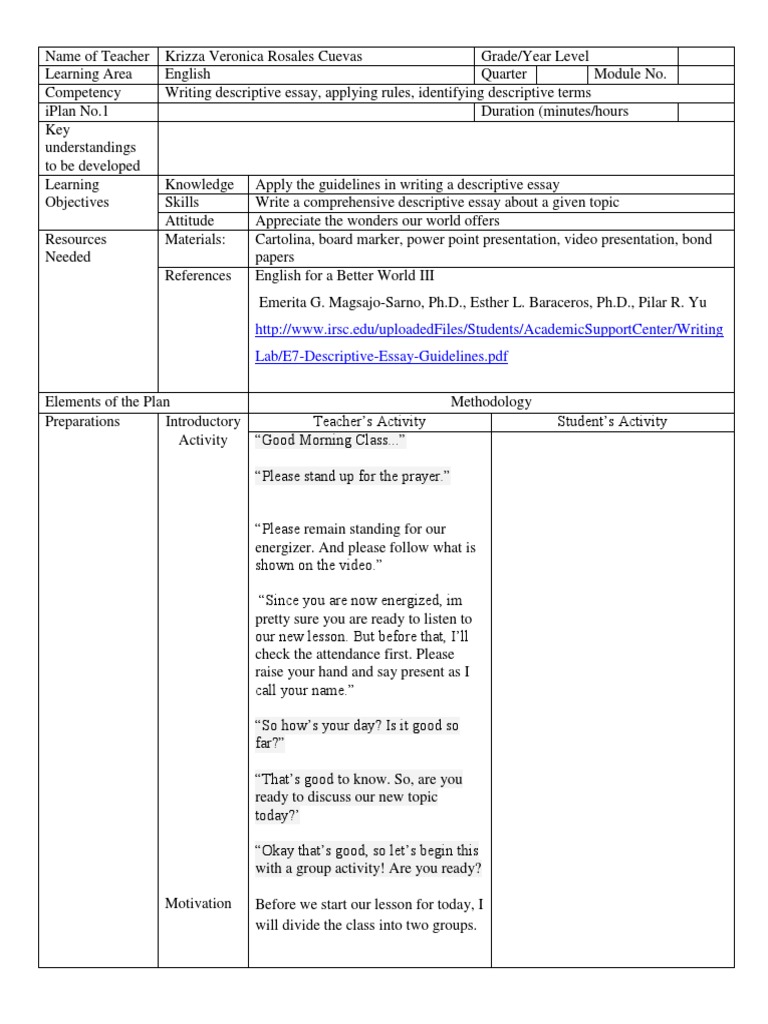 Writing Descriptive Essays Guide | PDF | Senses | Essays