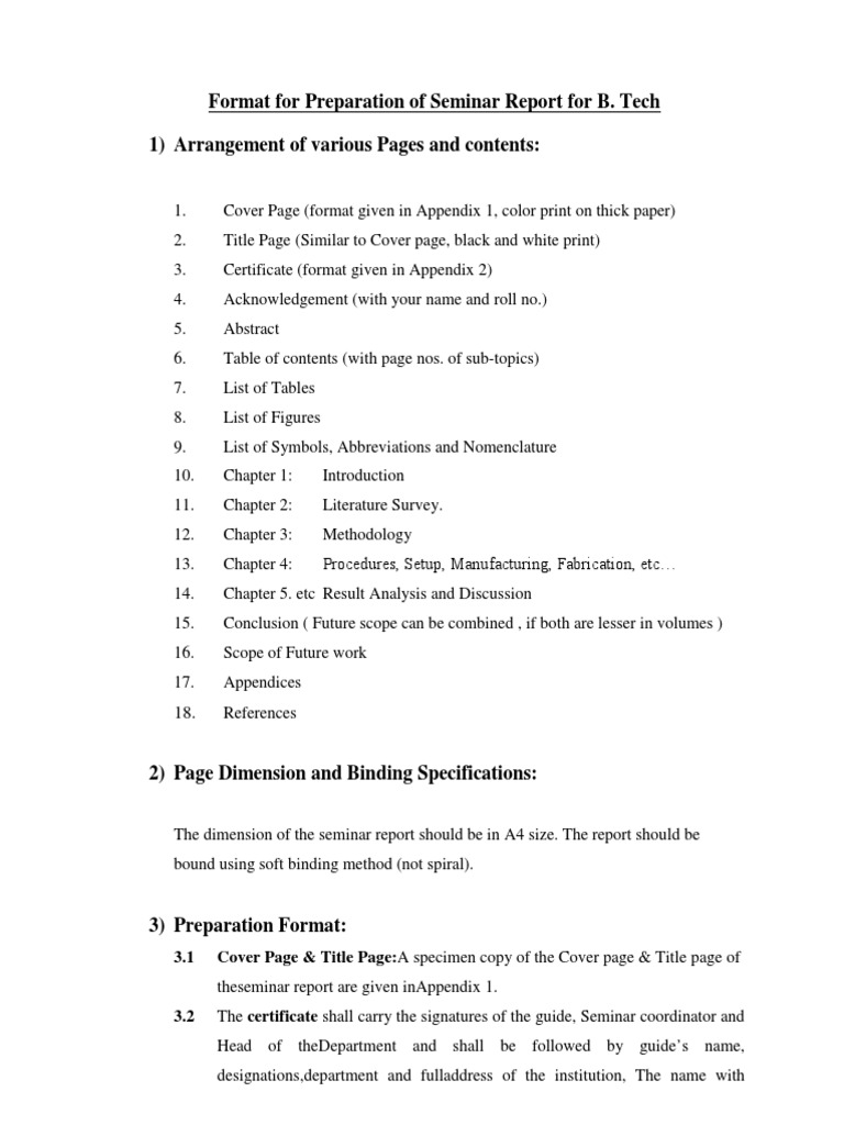 Format For Seminar Report | PDF | Table Of Contents | Letter Case