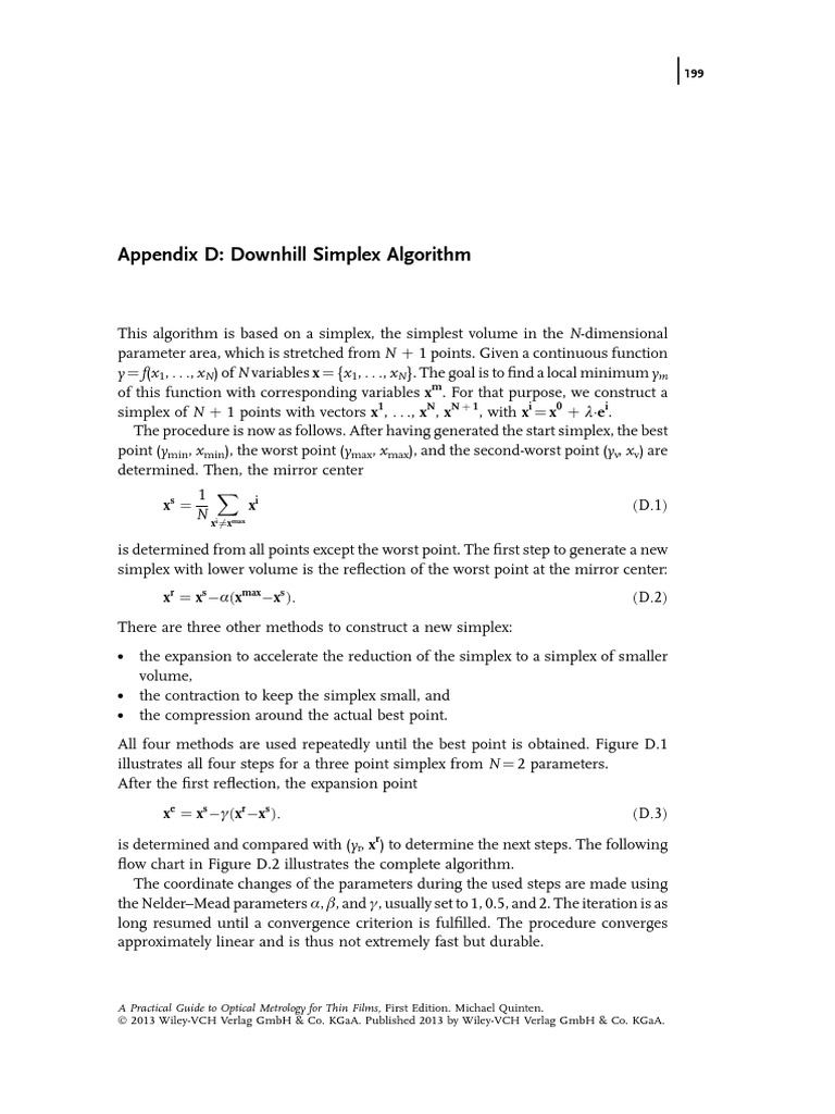 Appendix D Downhill Simplex Algorithm 1 N 1 N M M 1 N N Þ 1 I 0 I Pdf Computational