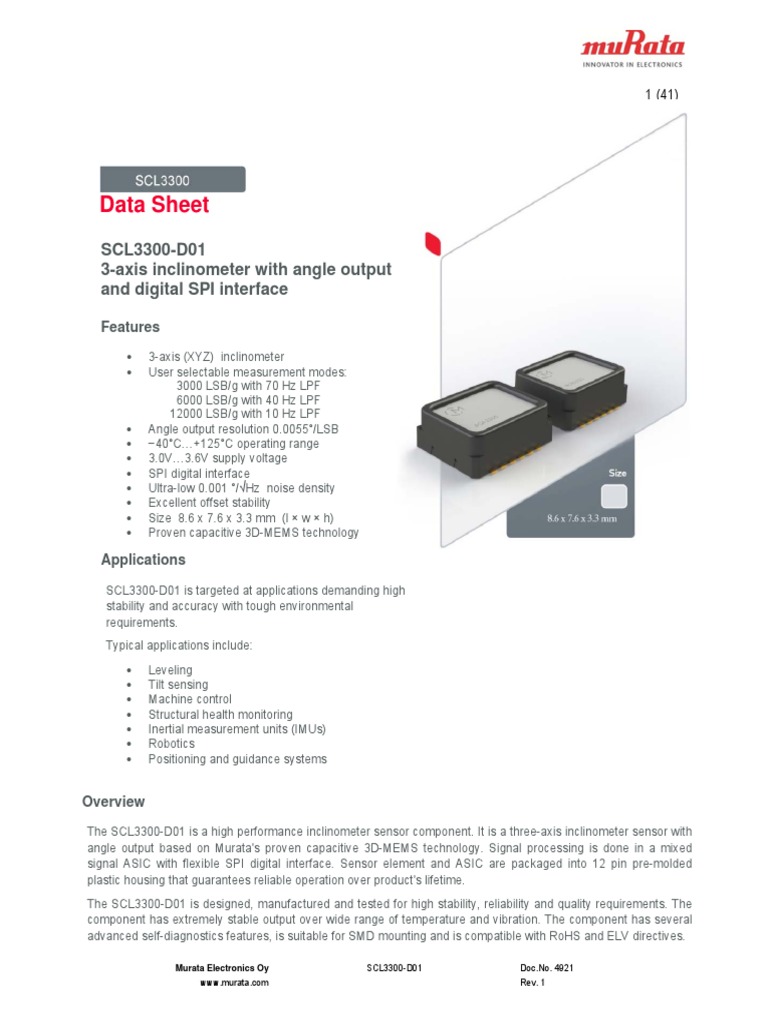 Datasheet scl3300-d01 | PDF | Sensor | Computer Engineering