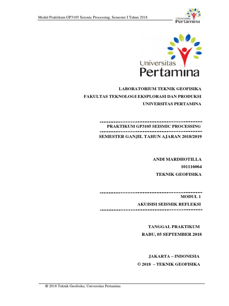 Lapora Praktikum Modul 1 Seismic Processing | PDF