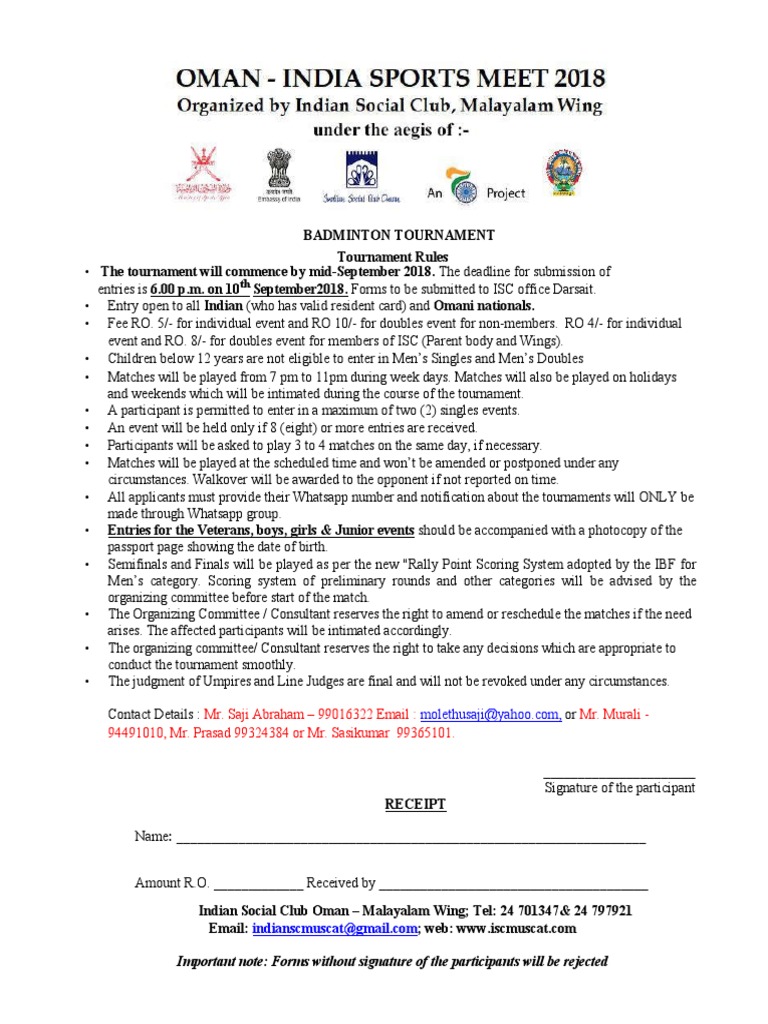 Badminton Entry Form | PDF | Identity Document | Passport