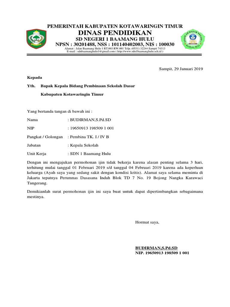 Contoh Surat Ijin Atau Cuti Pns | PDF