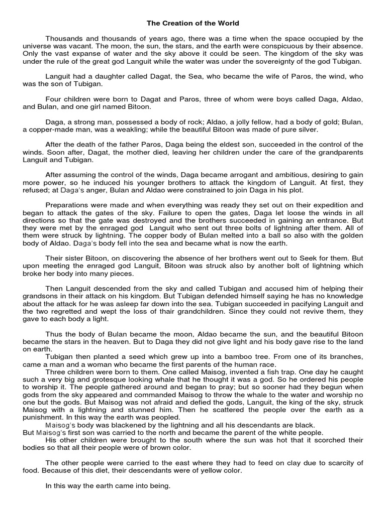 The Creation Of The World Pdf