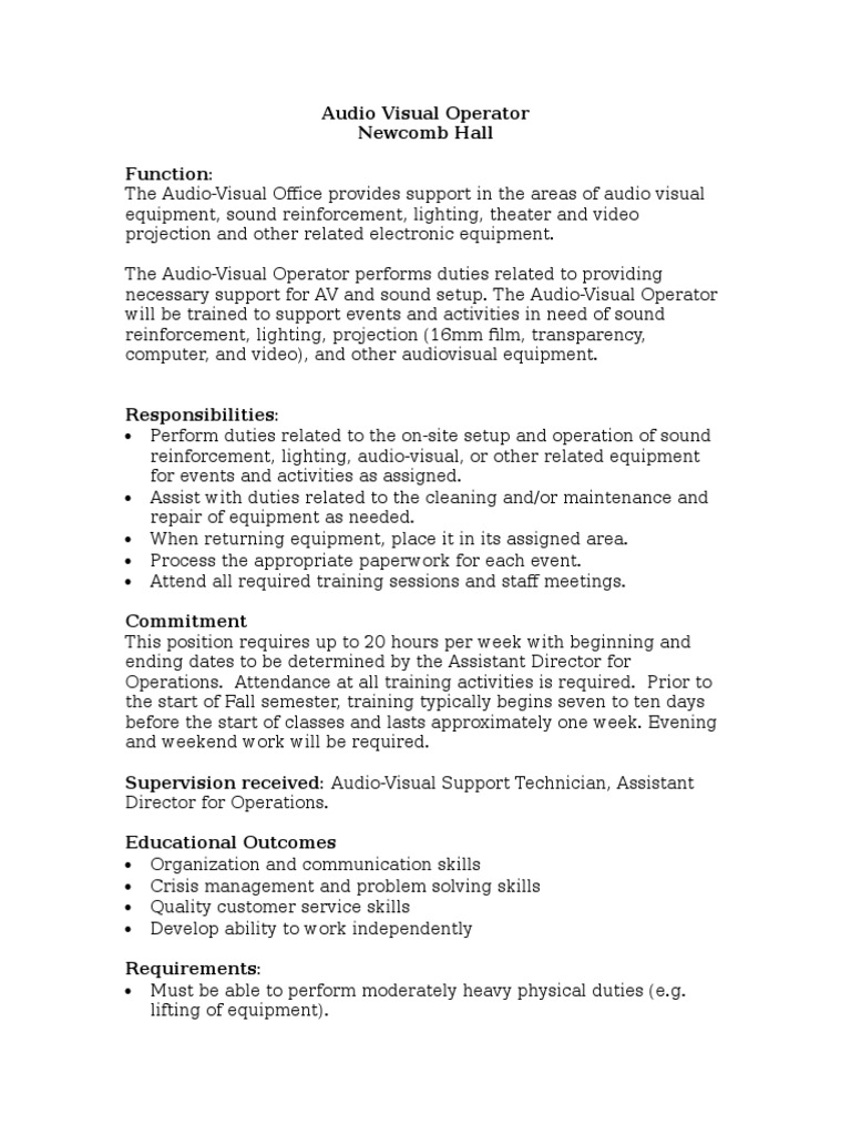 Audio Visual Operator | PDF