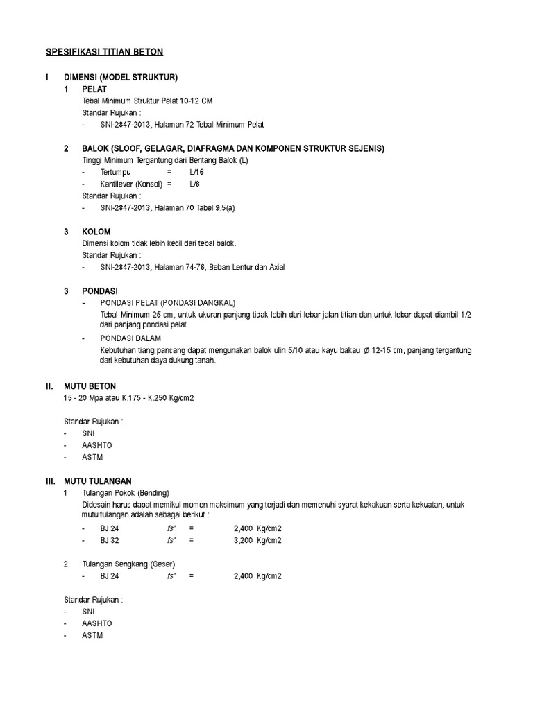 Spek Titian Beton | PDF