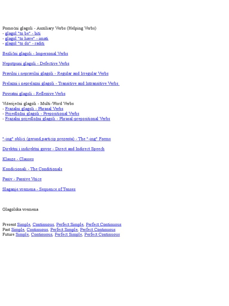 Pomoćni Glagoli - Auxiliary Verbs (Helping Verbs) | PDF