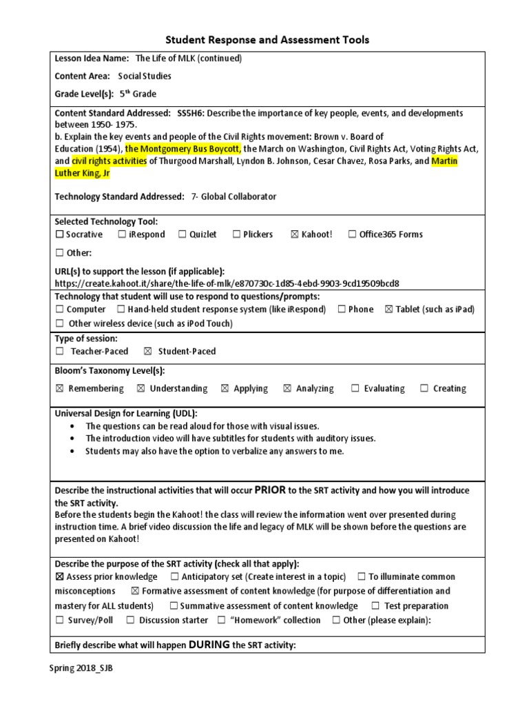 SRT Lesson Idea | PDF | Question | Educational Assessment