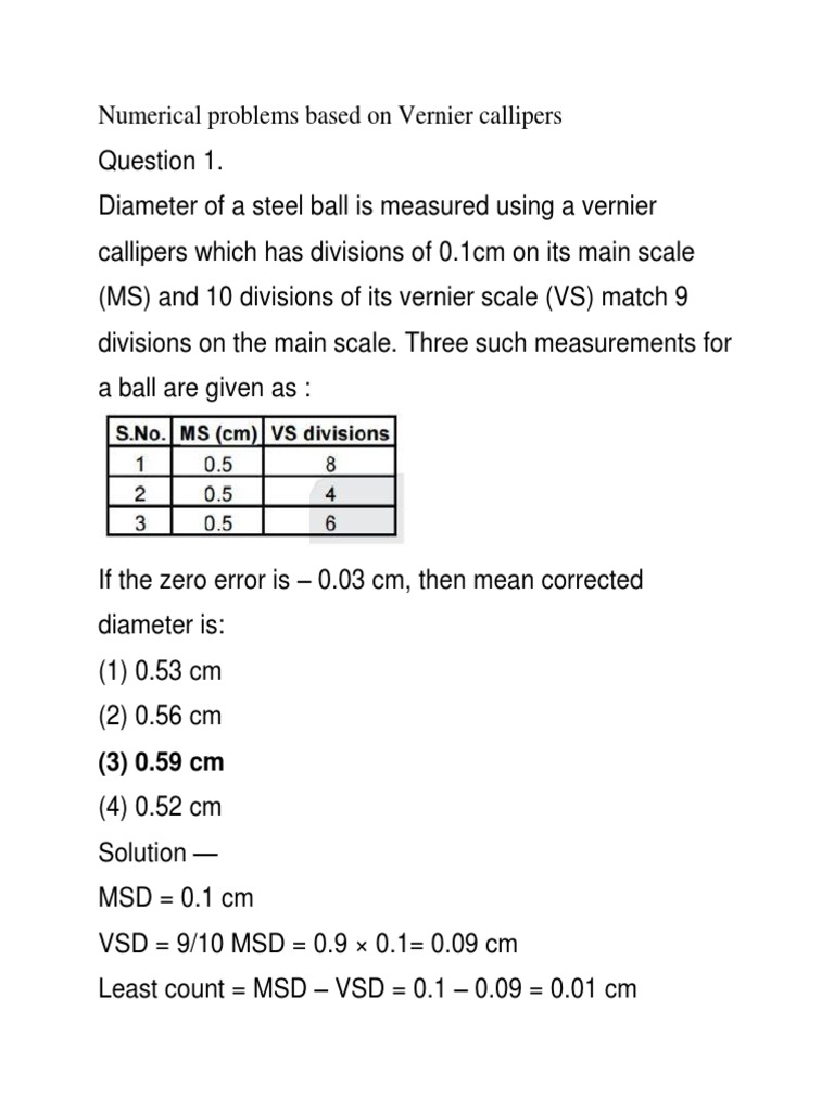 Numerical Problems Based On Vernier Callipers | PDF | Length | Teaching ...